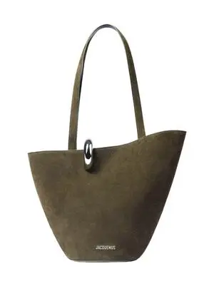Jacquemus Jacquemus Asymmetrical Suede Bucket Bag Olive Green
