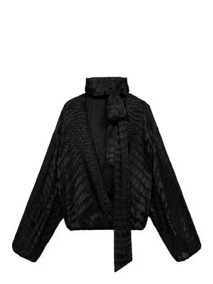 Blumarine Printed Devoré Criss-cross Blouse - Black