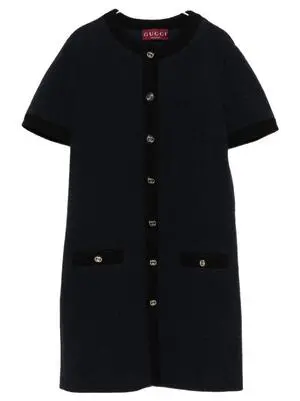 Gucci Textured Tweed Dress With Interlocking G Buttons - Blue
