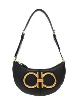 FERRAGAMO Gancio Leather Shoulder Bag - Black