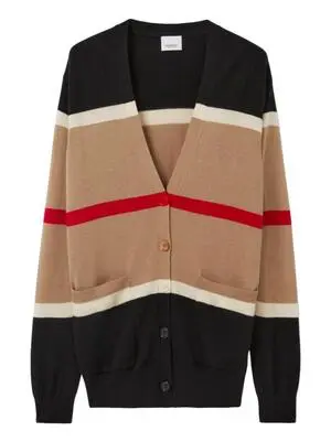 Burberry Icon Stripe Knitted Cardigan - Camel