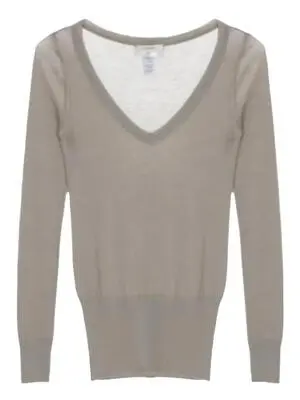 LEMAIRE V-neck Fine Knit Sweater With Ribbed Cuffs And Hem - Gray