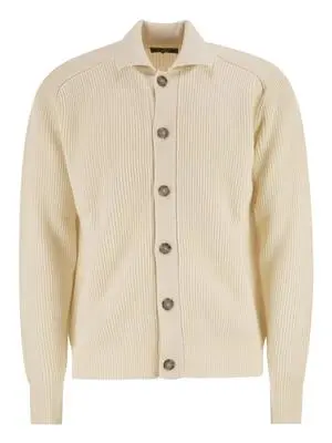 Peserico Ribbed Wool Cardigan With Shirt Collar - No