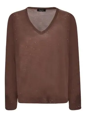 Fabiana Filippi Long-sleeved V-neck Sweater - Brown