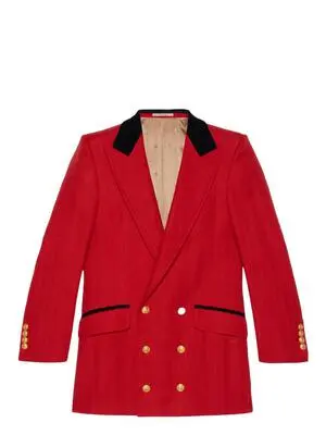 Gucci Double-breasted Herringbone Wool Blazer - Red