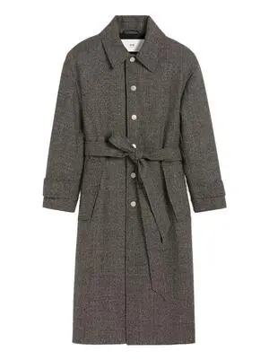 Ami Long-sleeved Belted Coat - Dark Coffee/gray