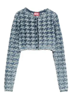 DIESEL® Houndstooth Knit Cropped Cardigan - Blue