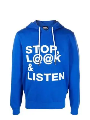 DIESEL® Slogan Printed Hooded Sweatshirt - Blue