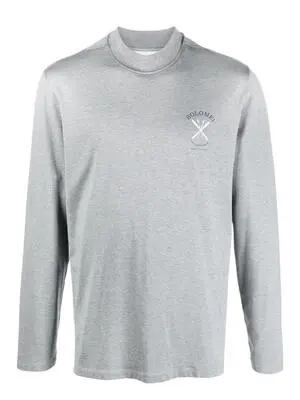 Brunello Cucinelli Brunello Cucinelli Logo Embroidered Long Sleeved T-Shirt Gray