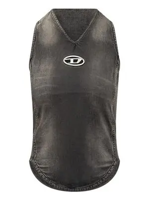 DIESEL® Logo Plaque Sleeveless V-neck Top - Black