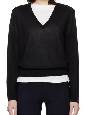 Loulou De Saison Long Sleeve V-neck Sweater - Black