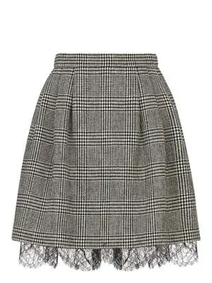 Dior Pleated Mini Skirt With Lace Trim - Black And White