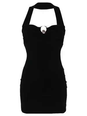 Roberto Cavalli Logo Plaque Halterneck Mini Dress - Black