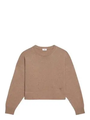 Celine Long-sleeved Round Neck Sweater With Triomphe Embroidery - Camel