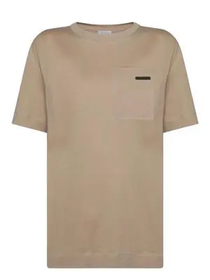 Brunello Cucinelli Brunello Cucinelli Shiny Tab Crewneck T-Shirt Nude