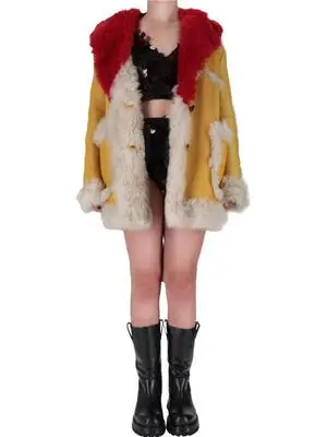 Prada Long-sleeved Fur-trimmed Coat - Multicolor