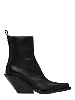 ANN DEMEULEMEESTER Grained Calfskin Zip Up Ankle Boots - Black