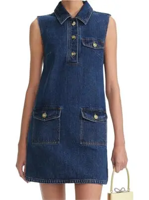 SELF-PORTRAIT Sleeveless Denim Mini Dress - Blue