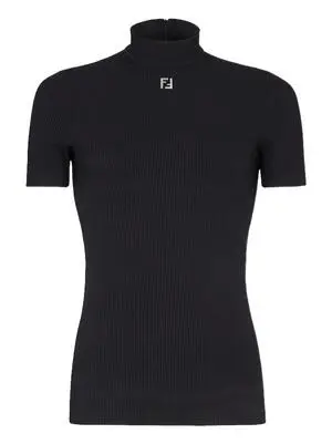 Fendi Mock Neck Short-sleeved Ribbed Top - Black