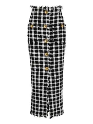 Balmain Balmain Gingham Tweed Long Skirt Black