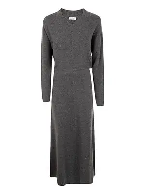 Brunello Cucinelli Knitted V-neck Midi Dress - Medium Gray