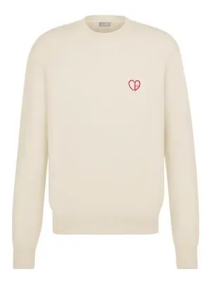 Dior Long-sleeved Cashmere Sweater With Cd Heart Embroidery And Bobby Jacquard Pattern - White