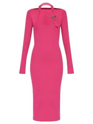 Versace Halterneck Ribbed-knit Midi Dress - Pink