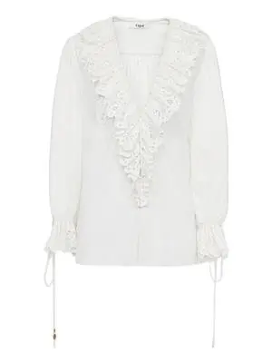 Chloé V-neck Ruffled Long Sleeve Blouse - White
