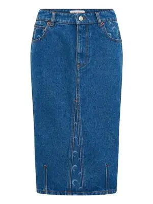 MARINE SERRE Moon Laser Wash Denim Knee-length Skirt - Blue