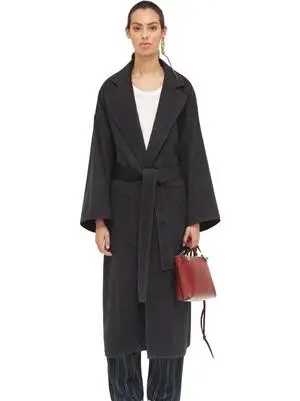 Loewe Oversize Belted Coat In Cashmere And Silk - Grey