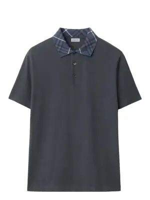 Burberry Check Printed Short Sleeved Polo Shirt - Black