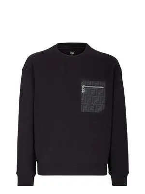 Fendi Long-sleeved Crewneck Sweatshirt With Ff Pattern Pocket - Black