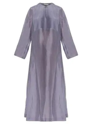 Tory Burch Pleated Bib Caftan Dress - Gray