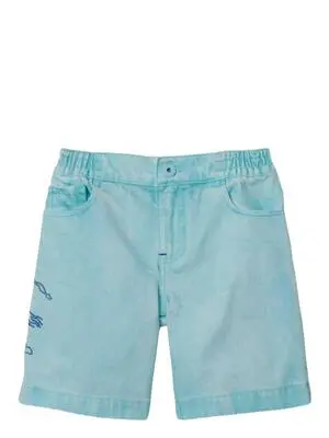 Burberry Denim Shorts With Equestrian Knight Print - Cloud Blue