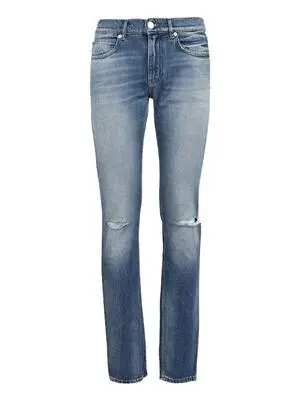 Versace Logo-patch Distressed Denim Jeans - Blue