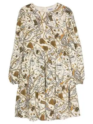 Moschino Long Sleeve Printed Dress - Nude