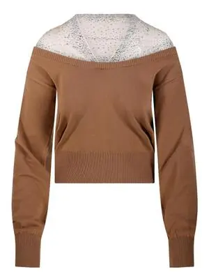 Giuseppe Di Morabito Embellished Off-shoulder Knitted Sweater - Brown