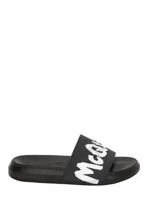 Alexander McQueen Graffiti Logo Slip-on Slides - Black