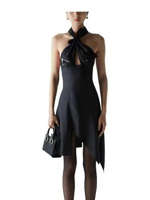Coperni Asymmetrical Neck-hanging Dress - Black