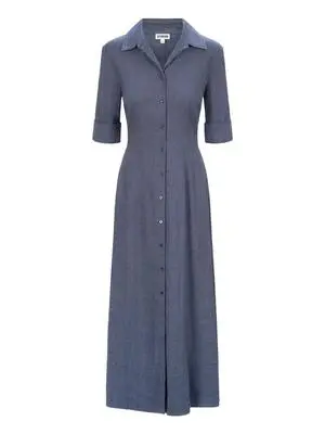 Staud Joan Dress With Lapel Collar And Button Closure - Blue