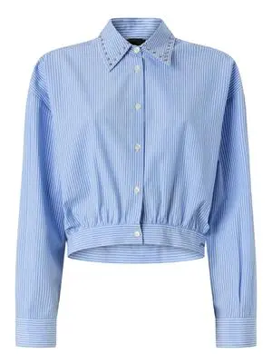 Pinko Striped Rhinestone-collar Cropped Shirt - Blue