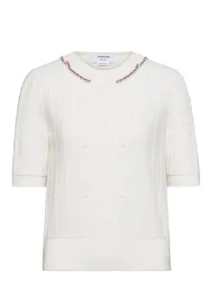 Thom Browne Short-sleeve Knit Top With Lace Trim - White