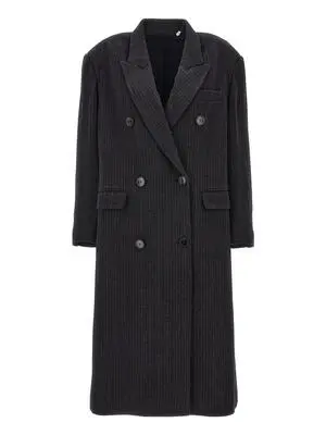 Isabel Marant Étoile Lexana Double-breasted Pinstripe Coat - Black