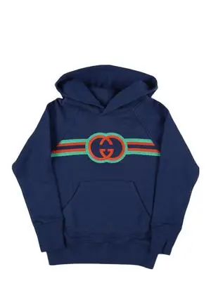 Gucci Long-sleeved Hooded Sweater With Interlocking G Detail - Blue