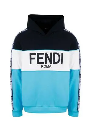 Fendi Logo Embroidered Hoodie - Blue