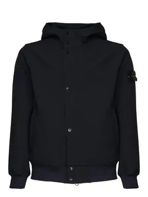 Stone Island Hooded Jacket With Logo Patch - Blue