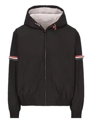 Thom Browne Zip-up Hooded Jacket With Striped Detail - Black