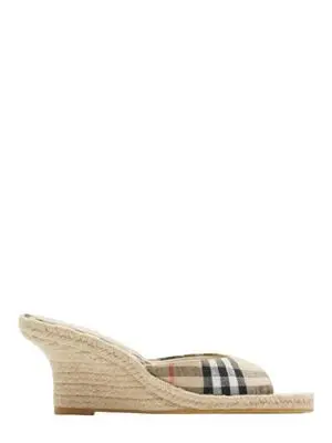 Burberry Checked Wedge Espadrille Mules - Sand-colored