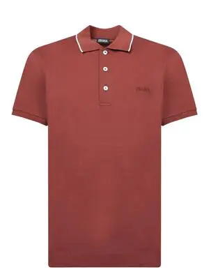 Zegna Zegna Logo Embroidered Short-Sleeved Polo Shirt Dark Red