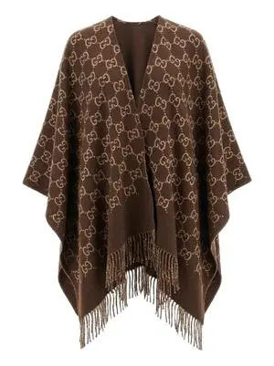 Gucci Gg Jacquard Wool Cape - Brown And Beige